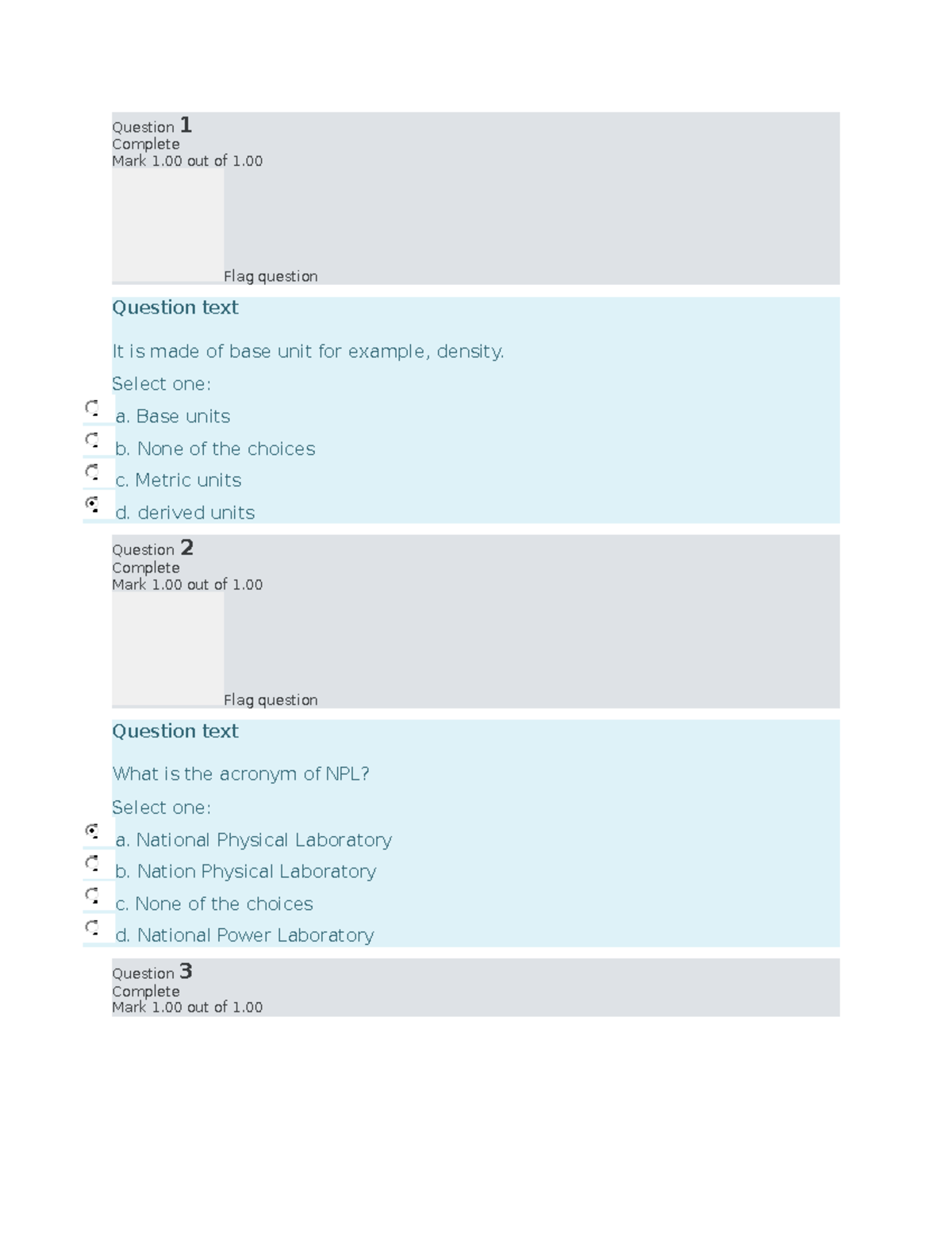 CALCULUS-BASED PHYSICS 1 Prelim Q1 - Question 1 CompleteMark 1 out of 1 ...