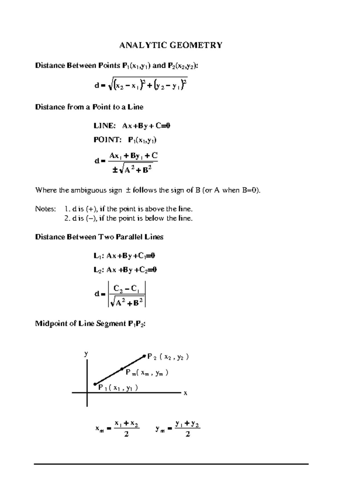 Analytic Geometry - ANALYTIC GEOMETRY Distance Between Points P 1 (x 1 ...