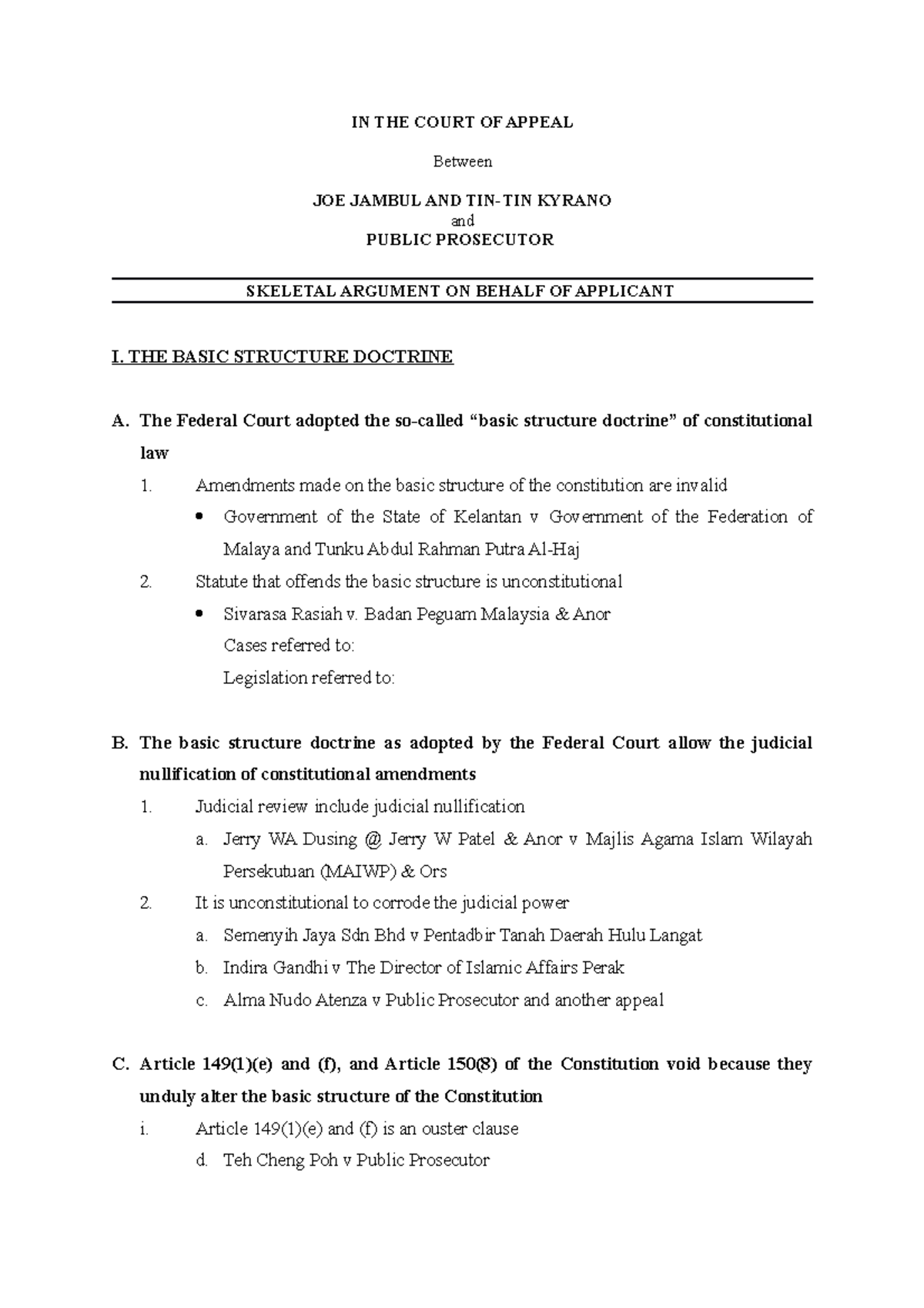 Moot skeletal for moot tutorial - IN THE COURT OF APPEAL Between JOE ...
