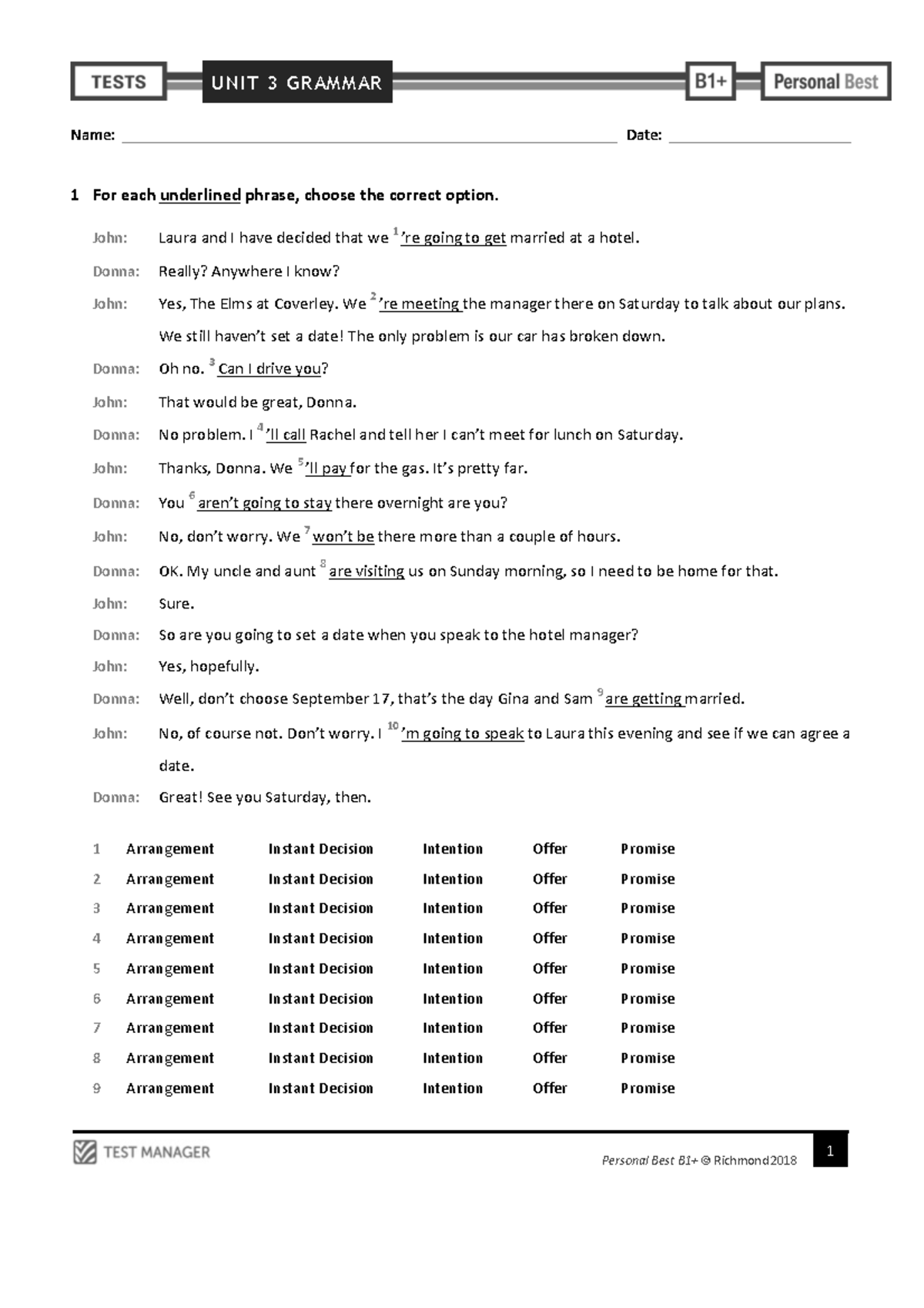 Personal Best B1+ Unit 3 Grammar test - UNIT 3 GRAMMAR 1 Personal Best ...