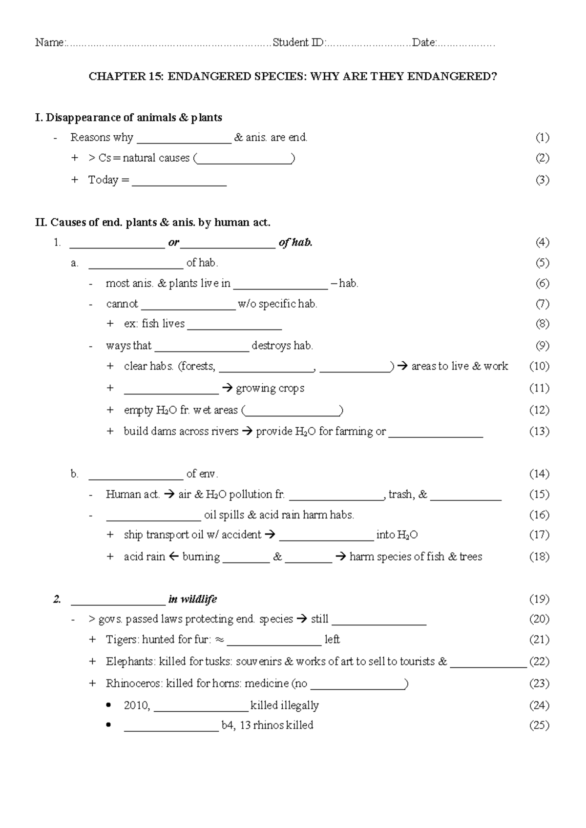 U5 - C15 - Endangered Species - Handout - - Studocu