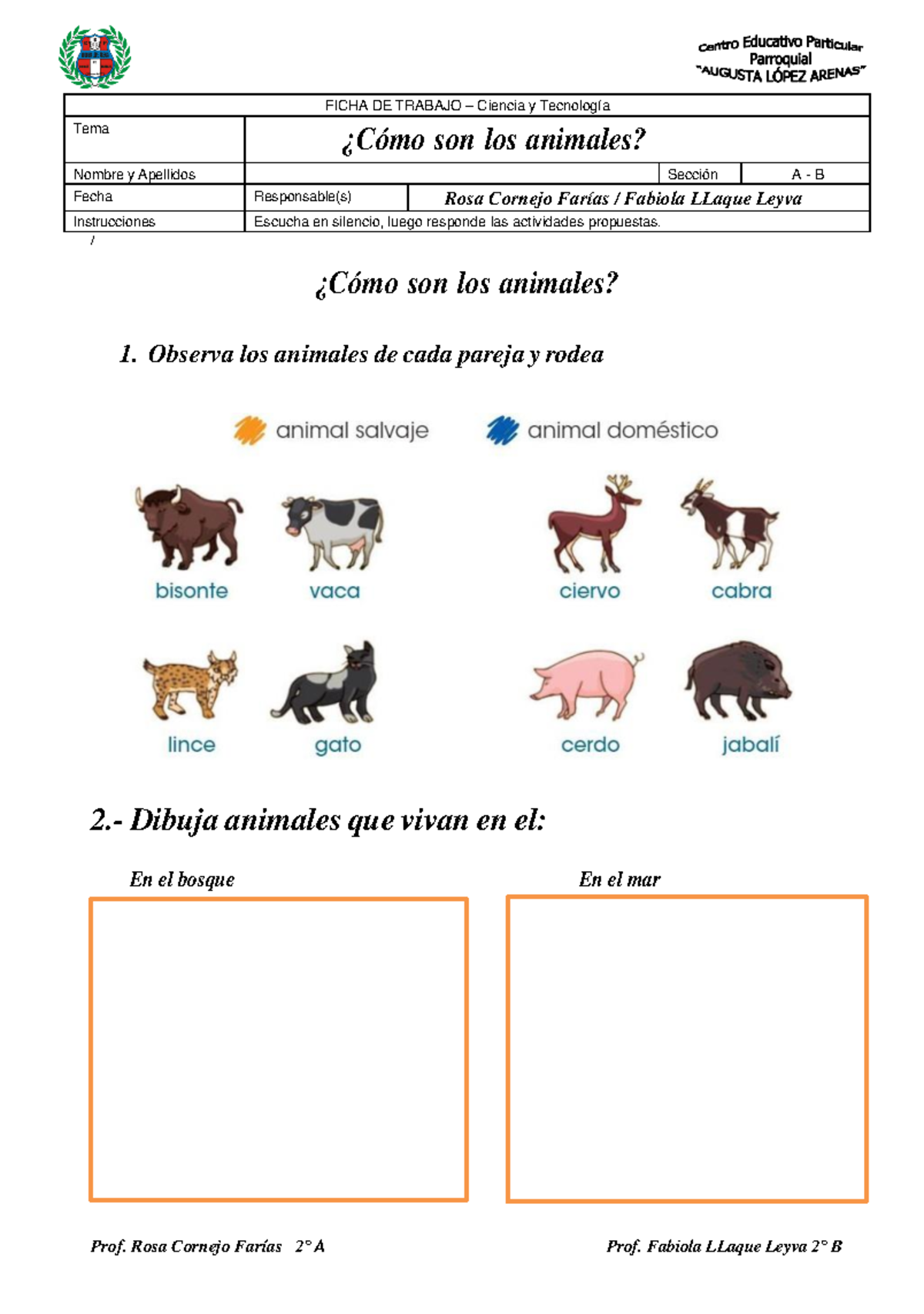 Ciencia y Tecnologia -Ficha Cómo son los animales - Prof. Rosa Cornejo ...