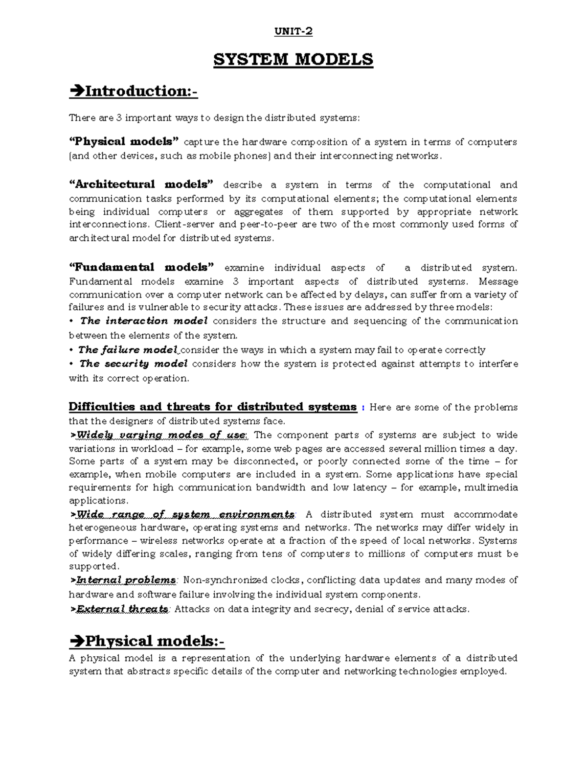 Unit-1 System Models - UNIT- SYSTEM MODELS Introduction:- There are 3 important ways to design ...