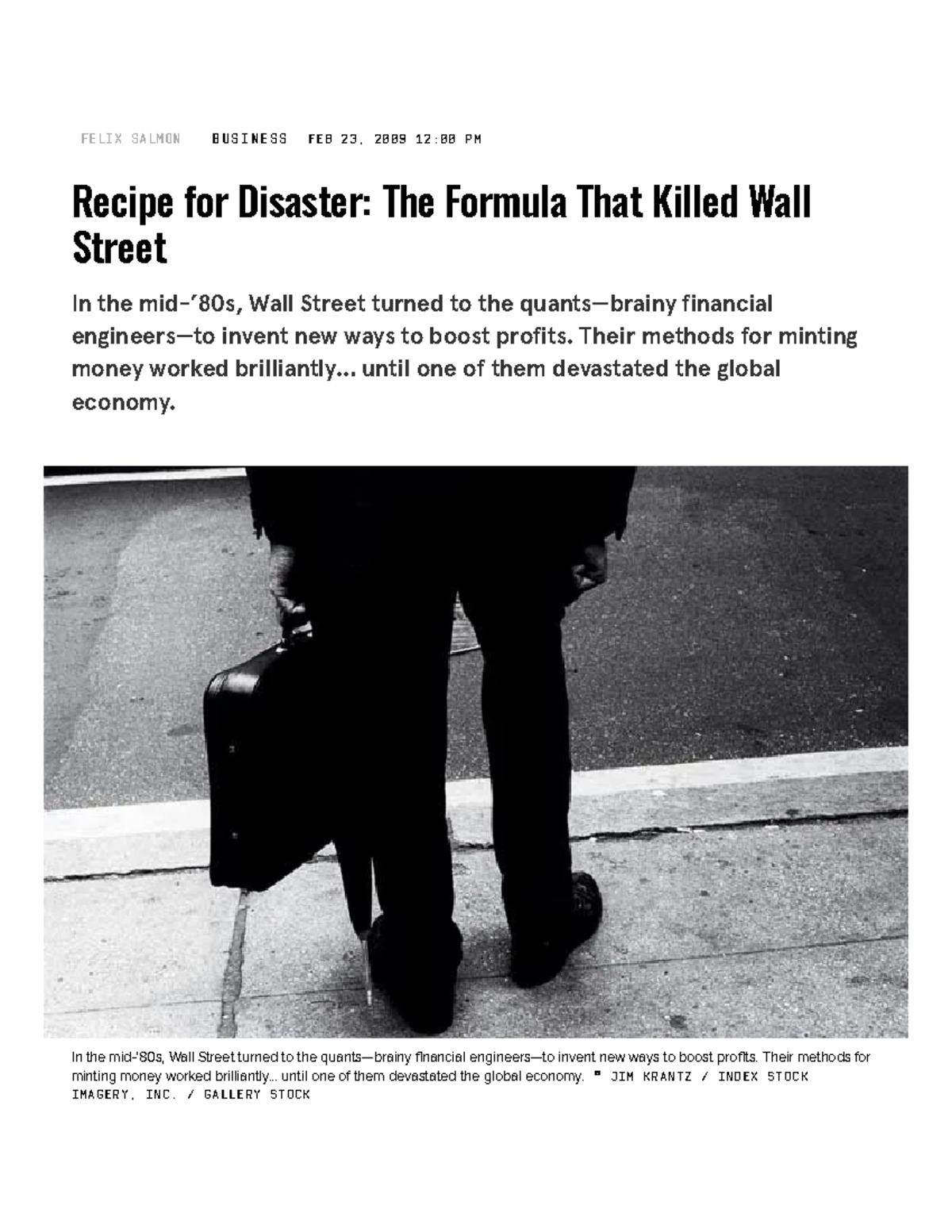 Recipe for Disaster - The Formula That Killed Wall Street ( Wired ...