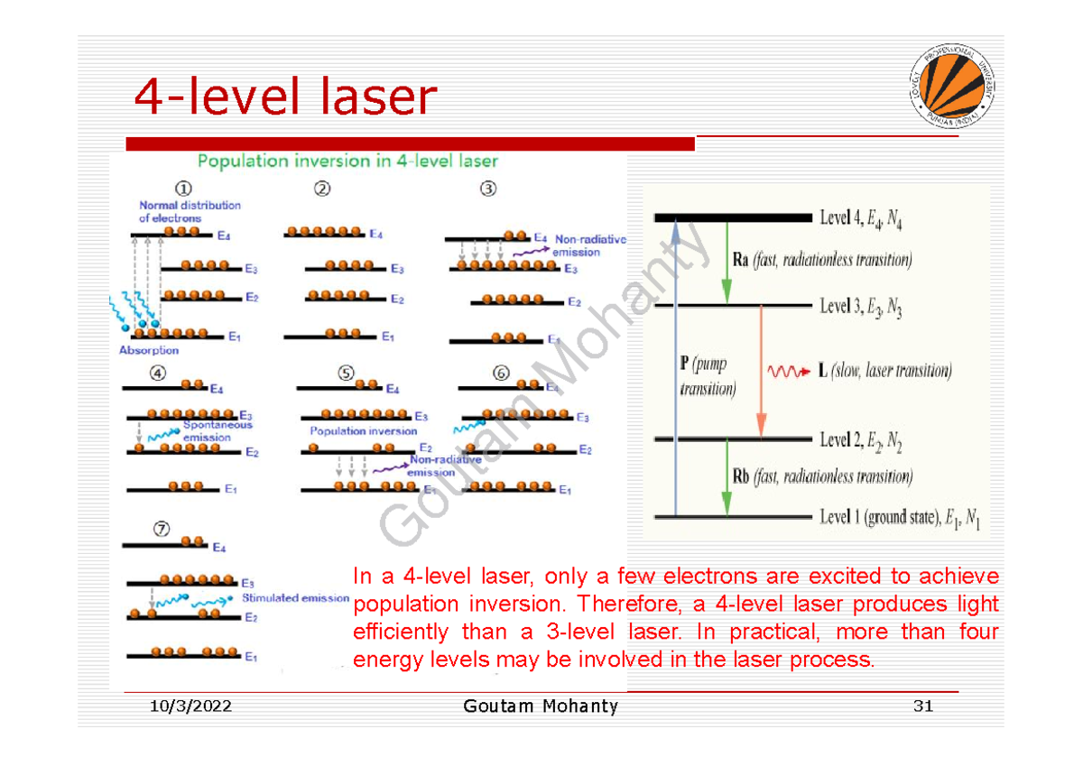 Laser 2 - unit 3 lasser - 4-level laser In a 4-level laser, only a few ...