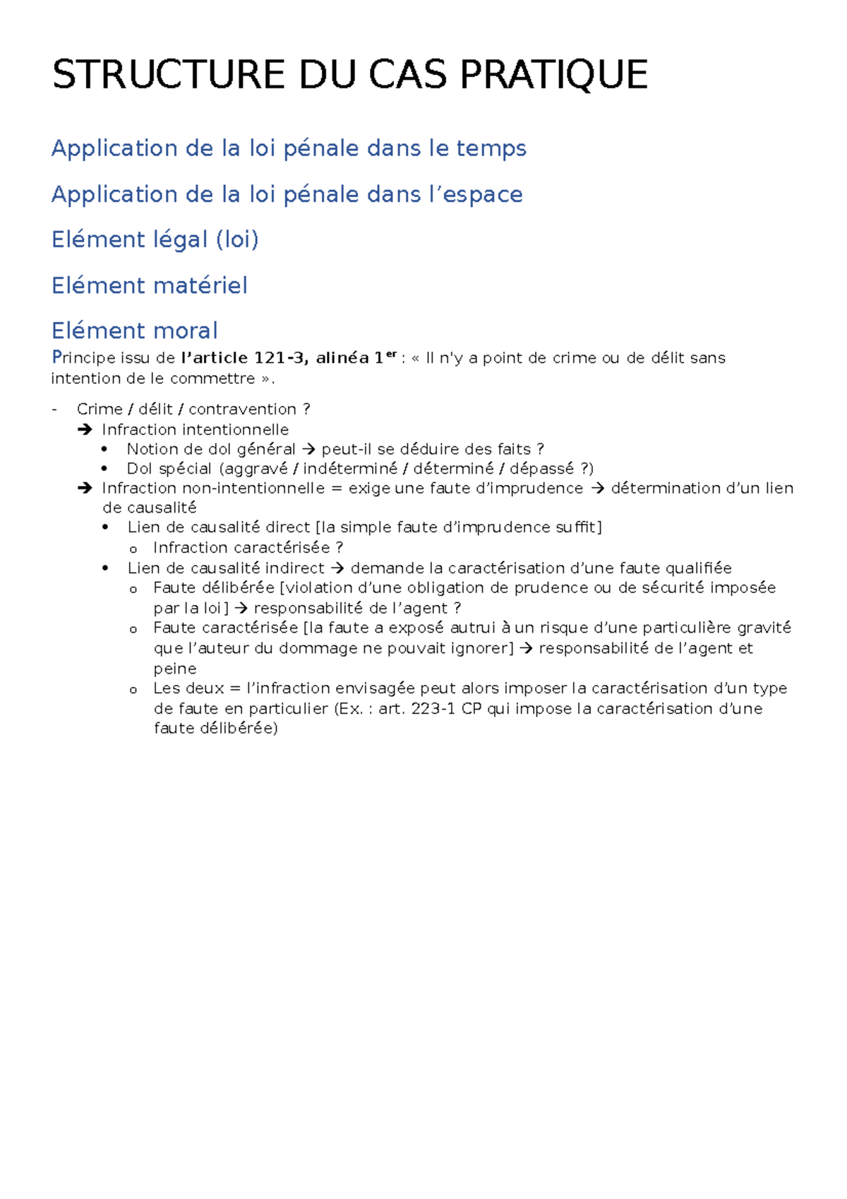 Droit pénal - Structure DU CAS Pratique - STRUCTURE DU CAS PRATIQUE ...