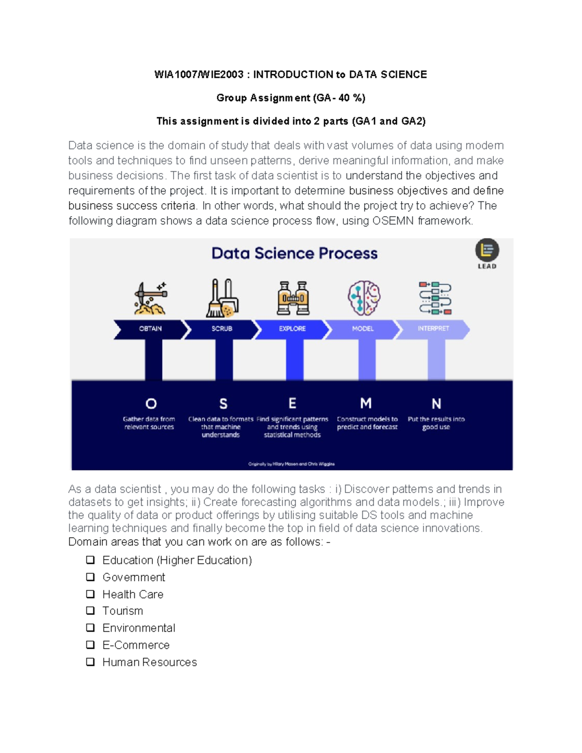Wia1007 Group Assignment - WIA1007/WIE2003 : INTRODUCTION to DATA SCIENCE Group Assignment (GA ...