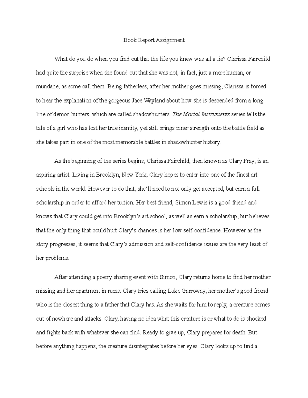 Book Report Assignment 3 - Book Report Assignment What do you do when ...