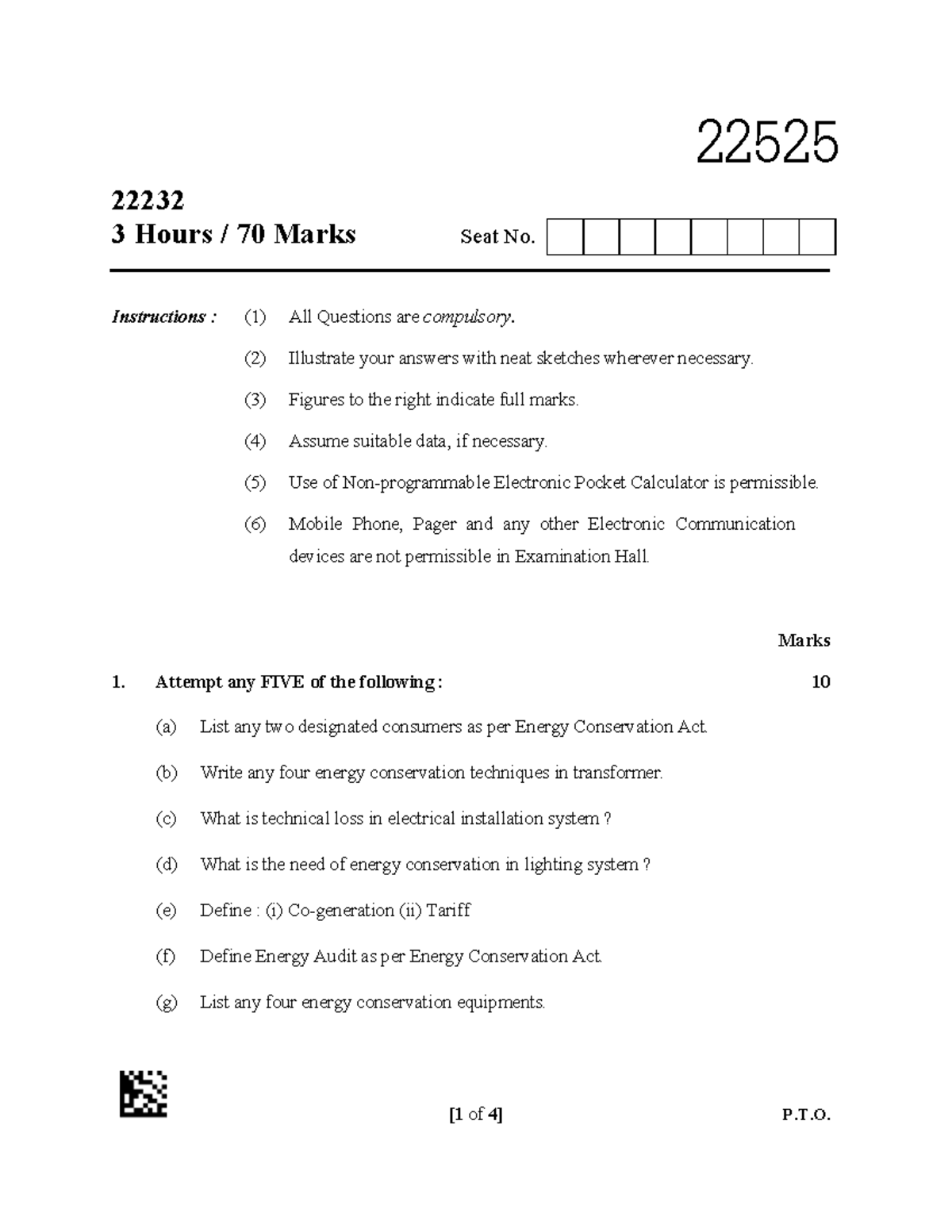 22525-2023-Summer-question-paper[Msbte study resources] - 22525 [1 of 4] P.T. 22232 3 Hours / 70 ...