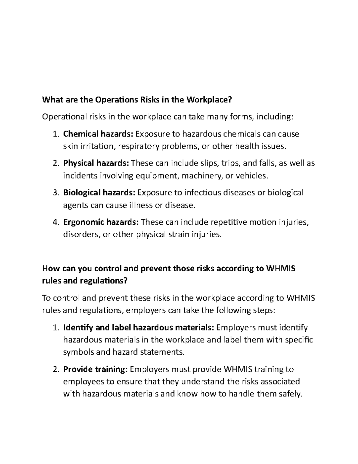 Whmis rules and regulations - What are the Operations Risks in the ...