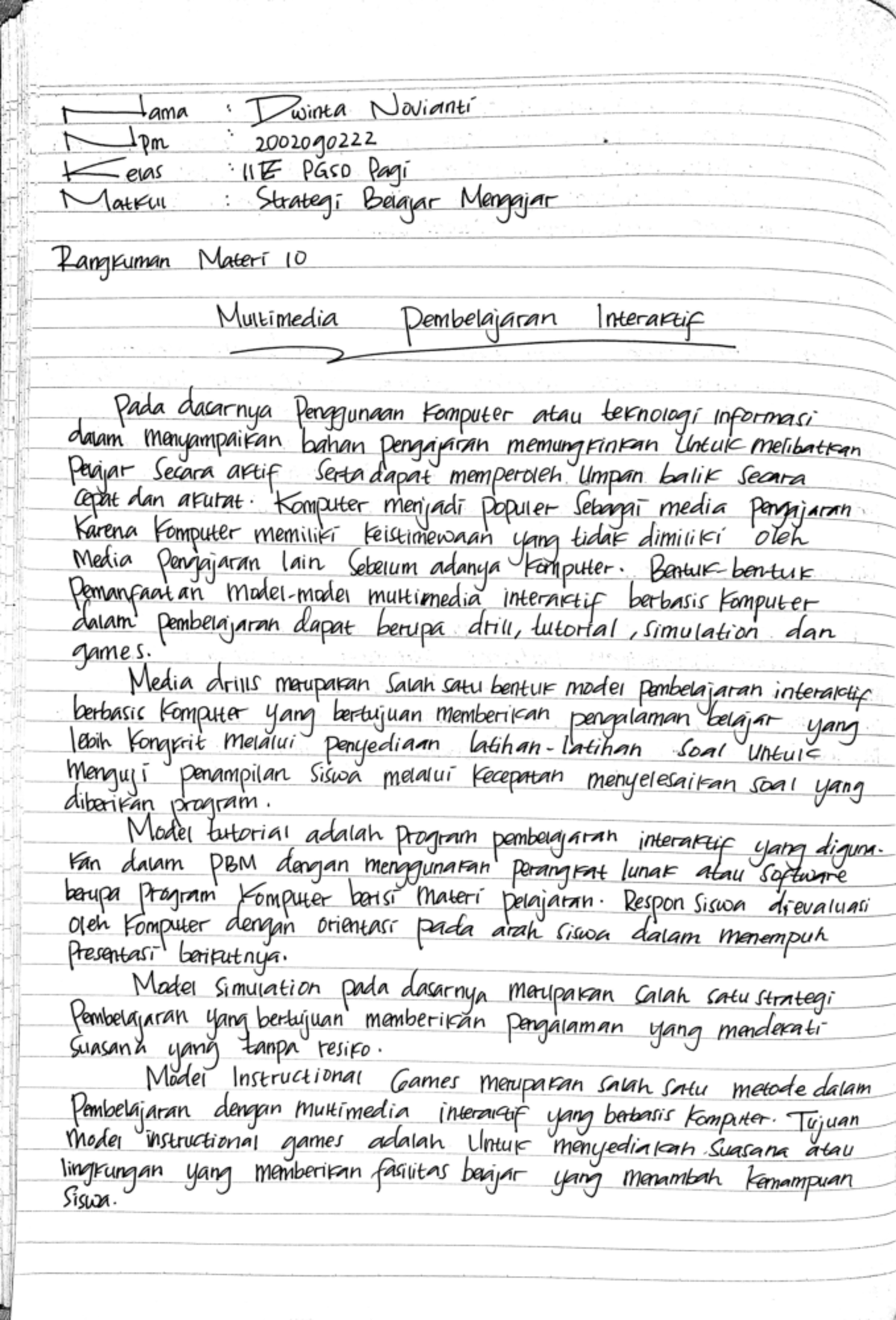 Tugas SBM Pertemuan 11 - soal-soal terkait strategi pembelajaran - Studocu