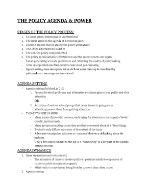 Policy Cycle Stages Model and Policy Typology Notes - RECAP Policy is ...
