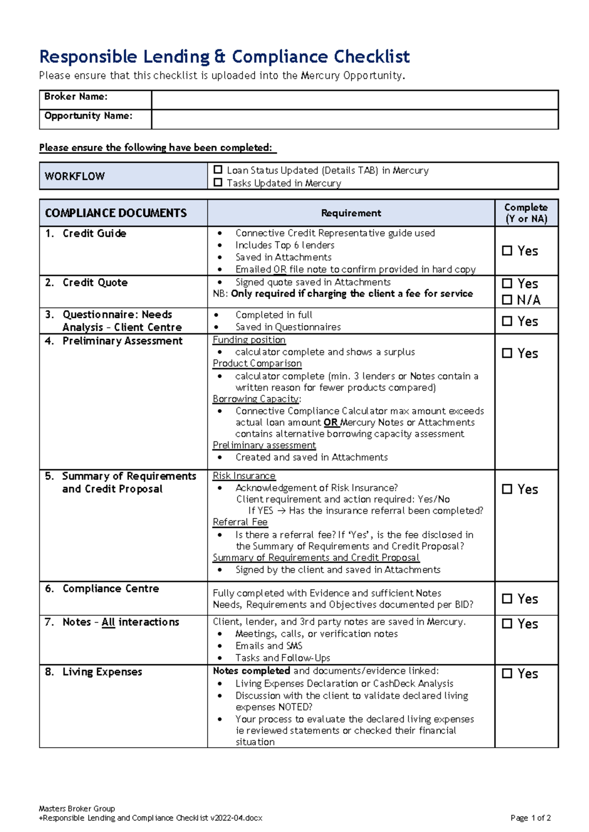 +Responsible Lending and Compliance Checklist v2022-04 - Broker Name ...
