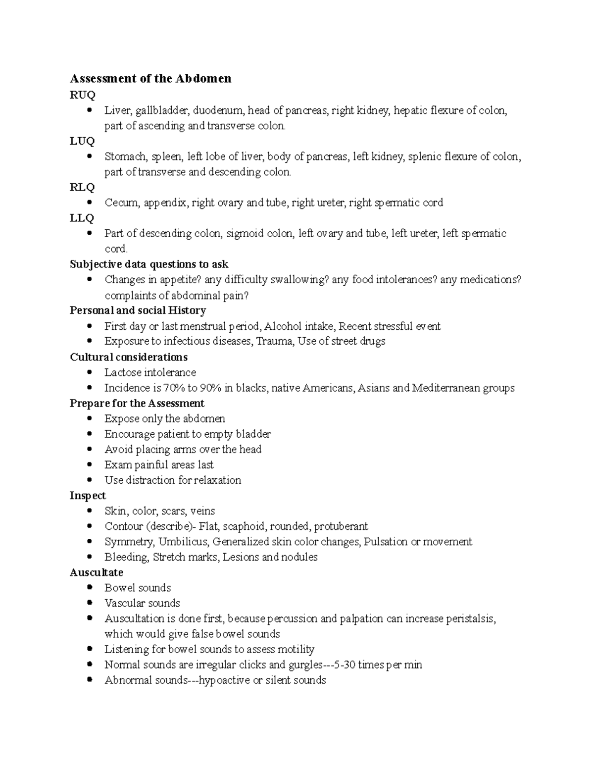 Assessment of the Abdomen health assessement exam 2 - Assessment of the ...