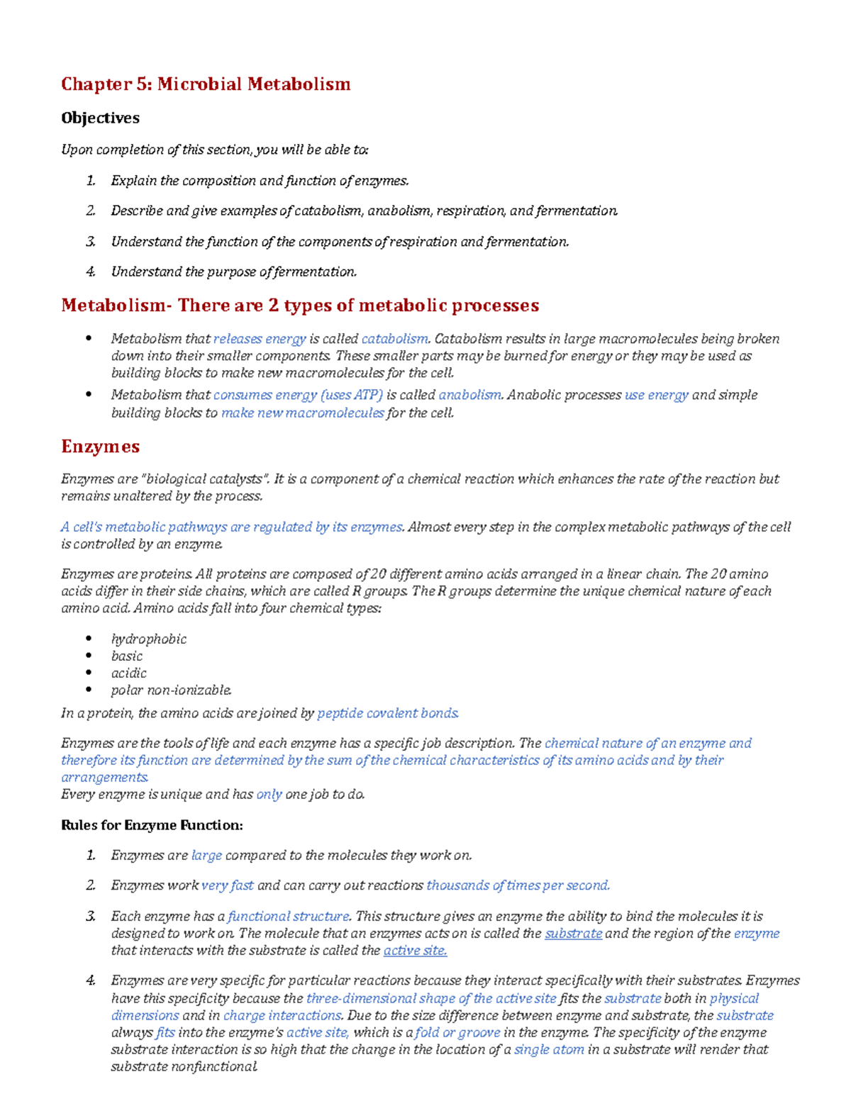 Chapter 5 Microbial Metabolism - Chapter 5: Microbial Metabolism Objectives Upon completion of ...