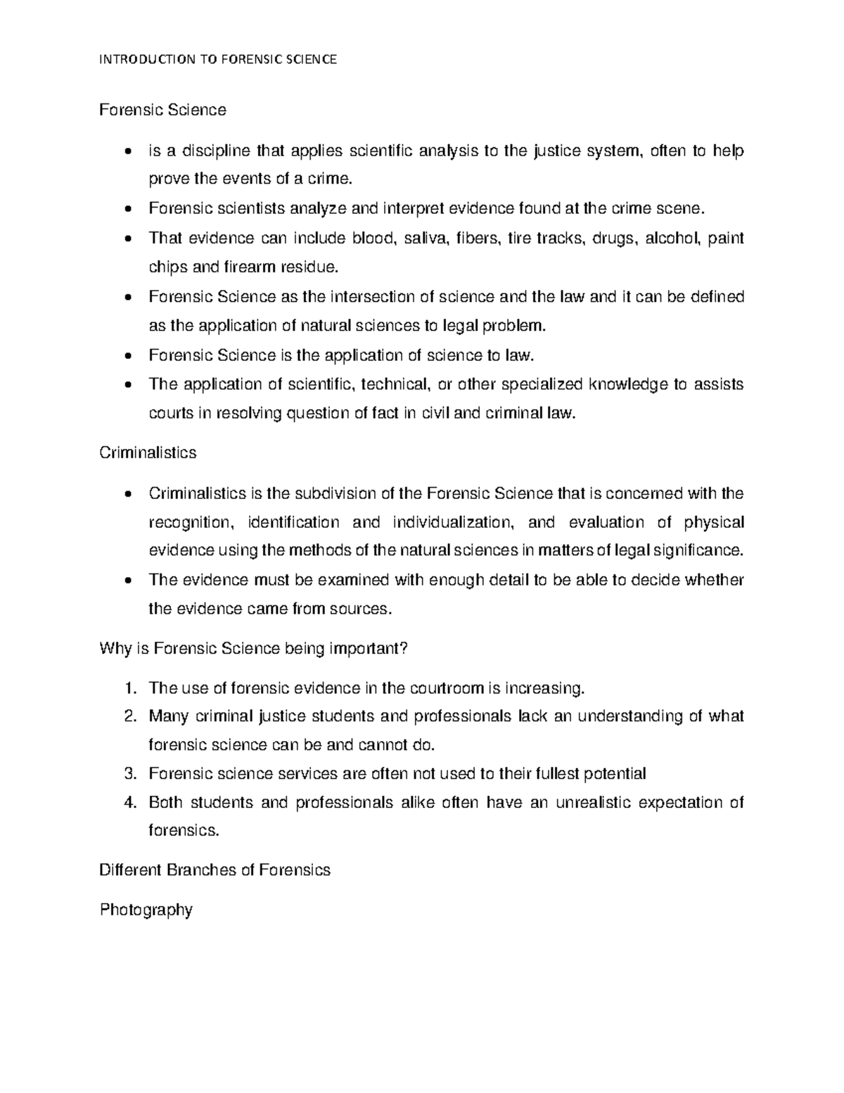 Intro TO Fosci Forensics AND Branches - Introduction to Forensic ...