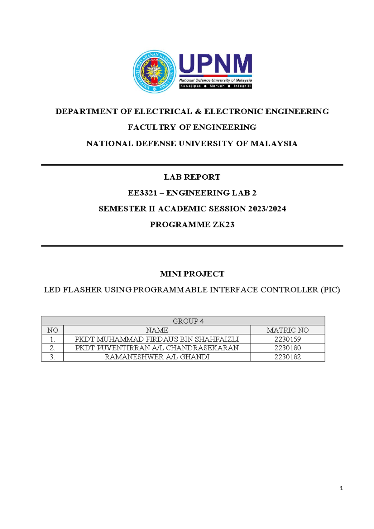 Lab Report RFP - DEPARTMENT OF ELECTRICAL & ELECTRONIC ENGINEERING ...