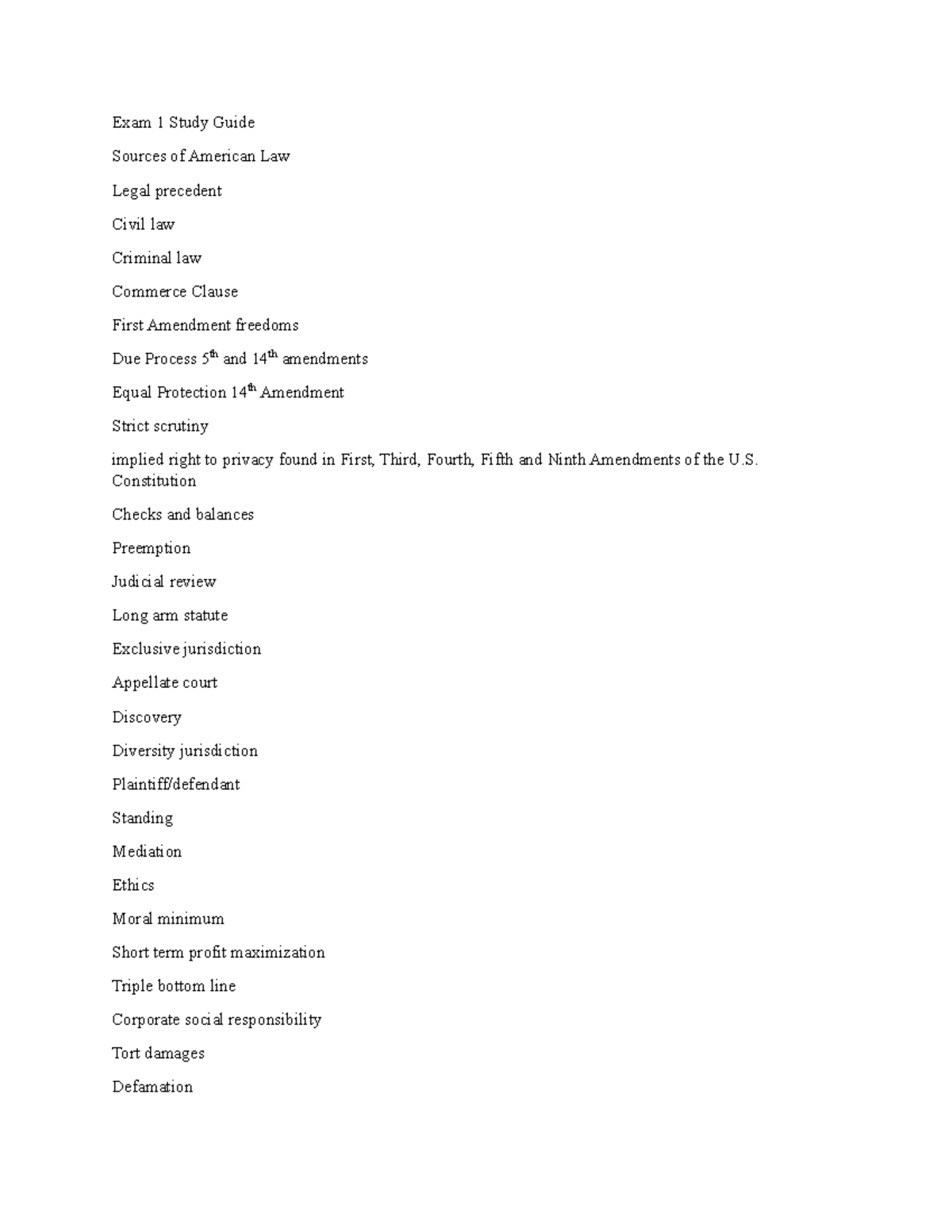 Exam 1 Study Guide - Exam 1 Study Guide Sources of American Law Legal ...