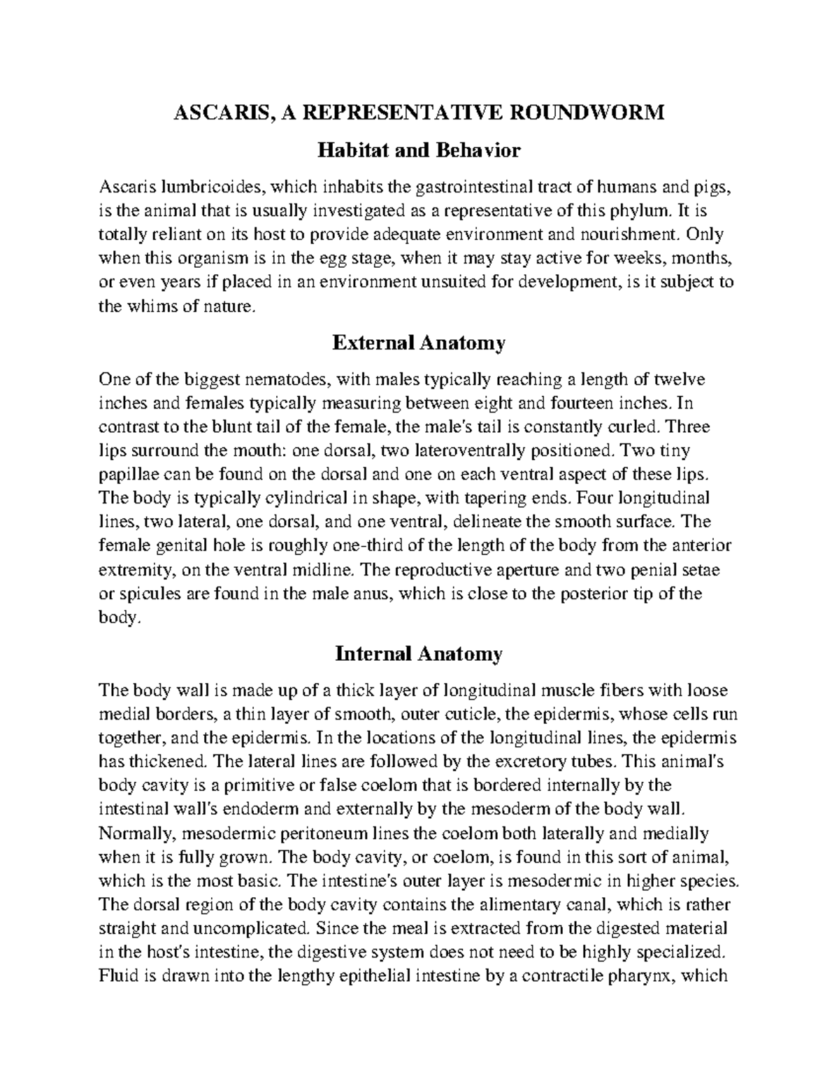 Zoology Chapter 12 [ Phylum Nemathelminthess ]part 2 - ASCARIS, A ...