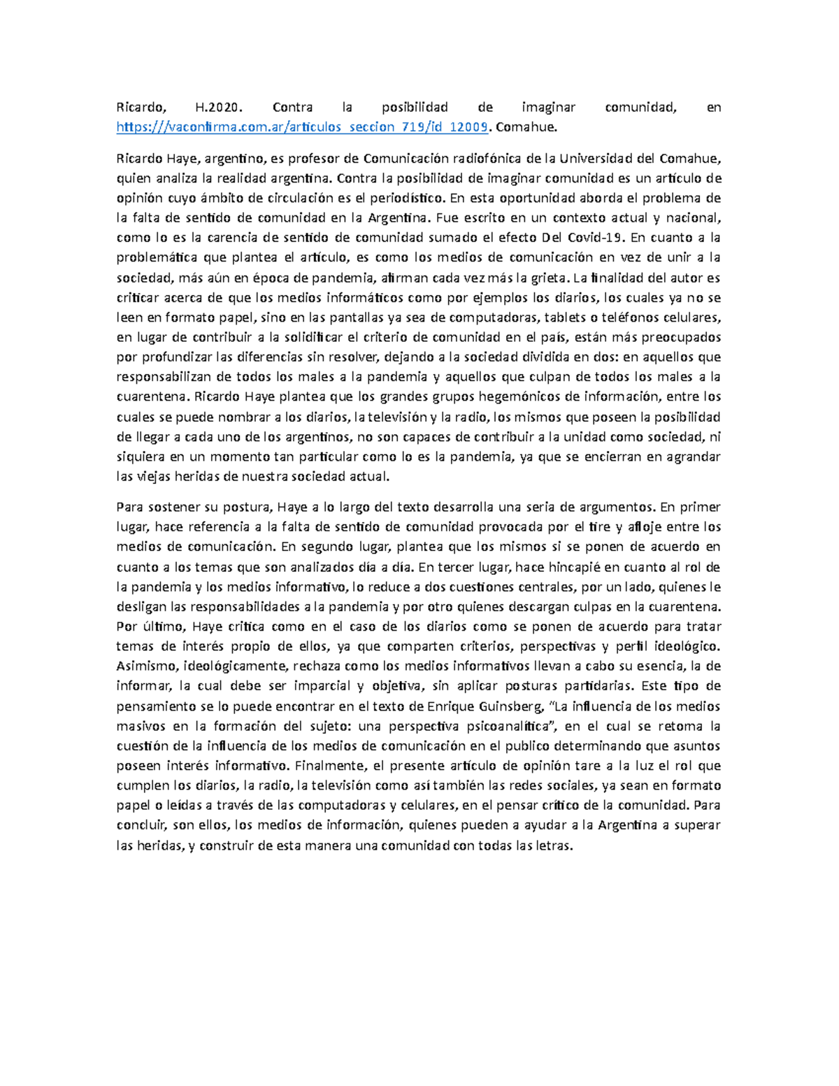 Ibalo Mara comision 47 autor Ricardo Haye - Ricardo, H. Contra la ...