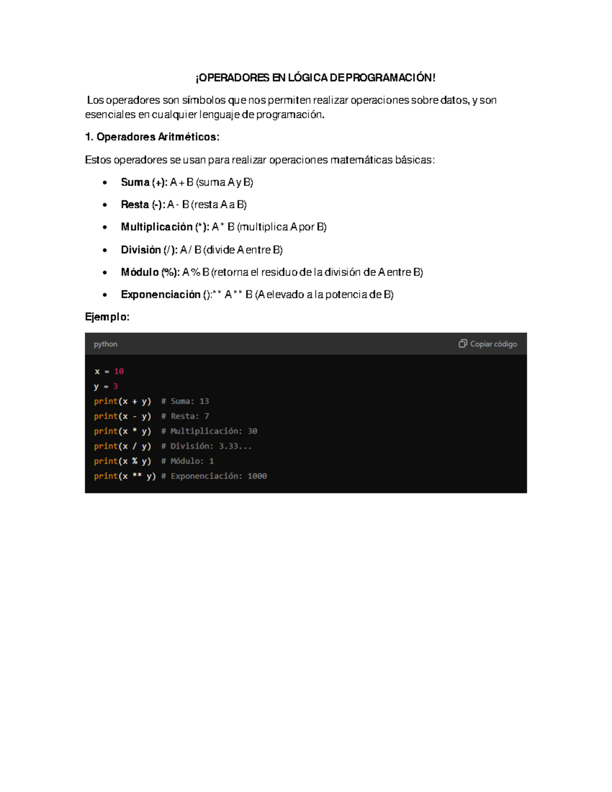 Operadores EN Lógica DE Programación - ¡OPERADORES EN LÓGICA DE ...