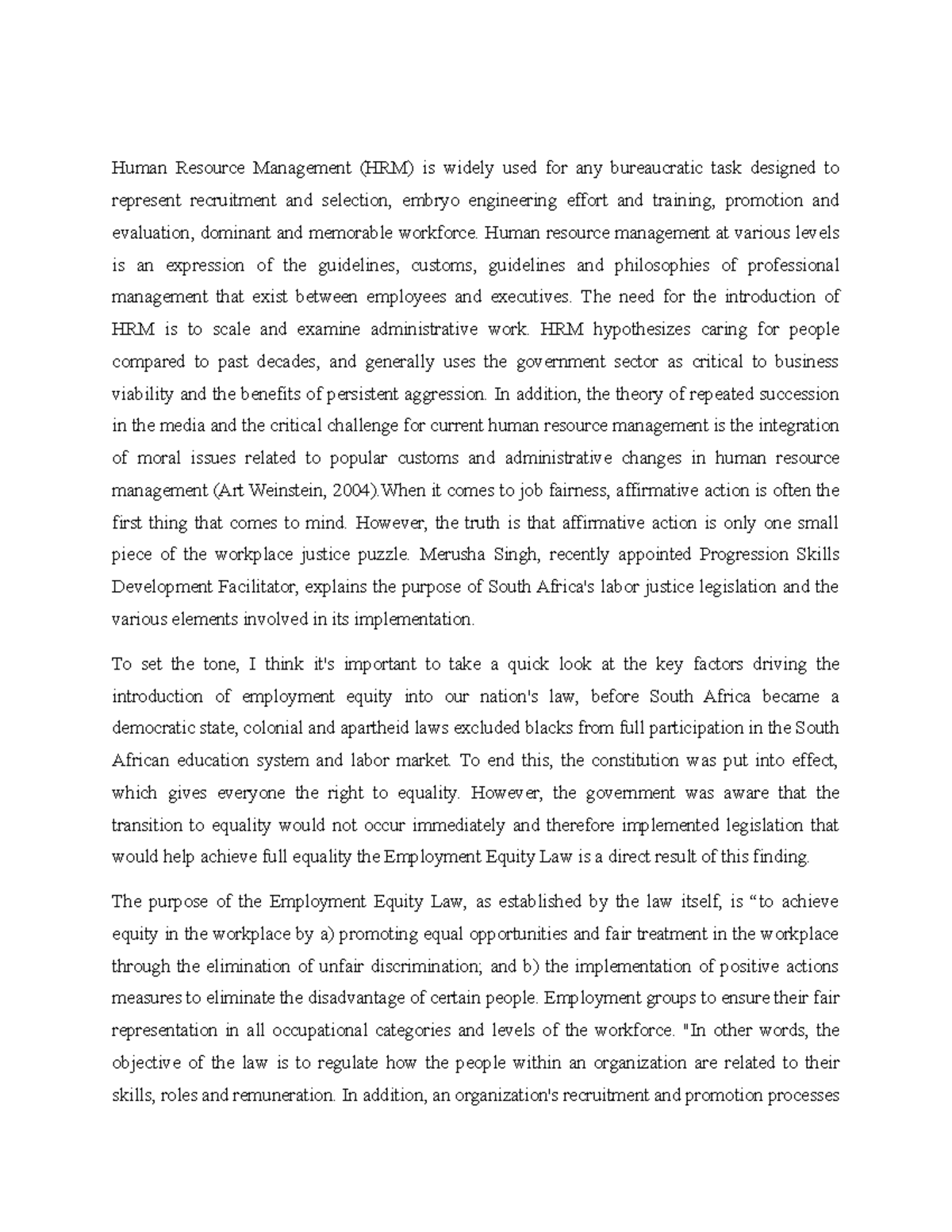 Human Resource Management and Employment Equity - Studocu