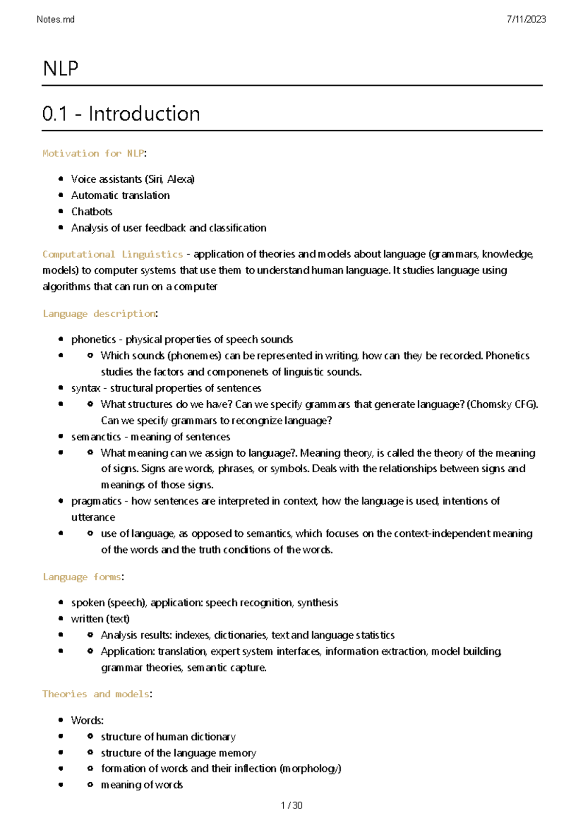 Notes - NLP 0 - Introduction Motivation for NLP: Voice assistants (Siri ...