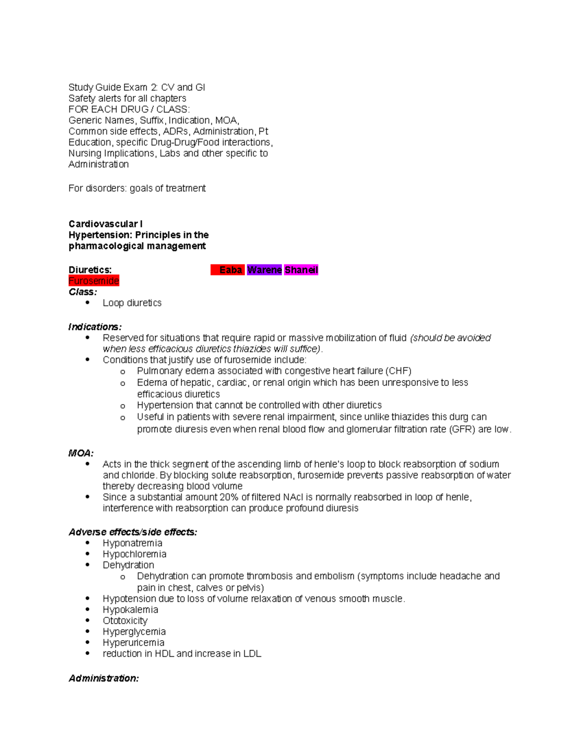 Study Guide Exam 2 pharm - Study Guide Exam 2: CV and GI Safety alerts ...