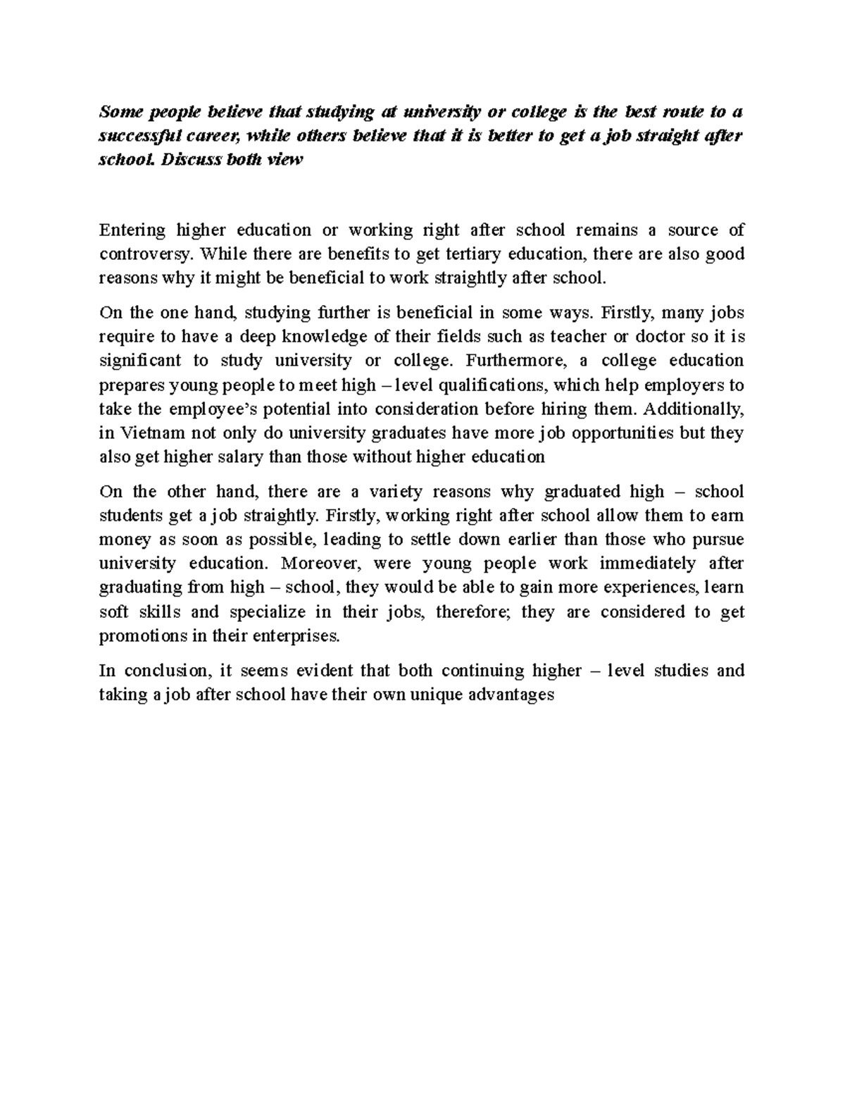 Writing - bài 1 - Tài Liệu này để ôn tập - Some people believe that ...