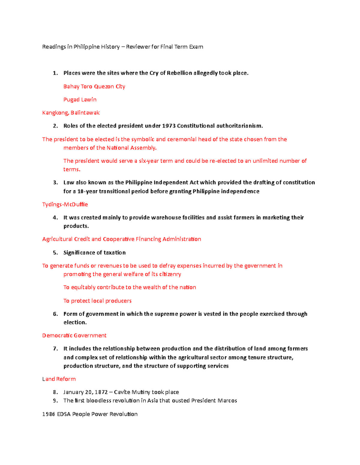 Readings in Philippine History - Reviewer - PangSU - Studocu