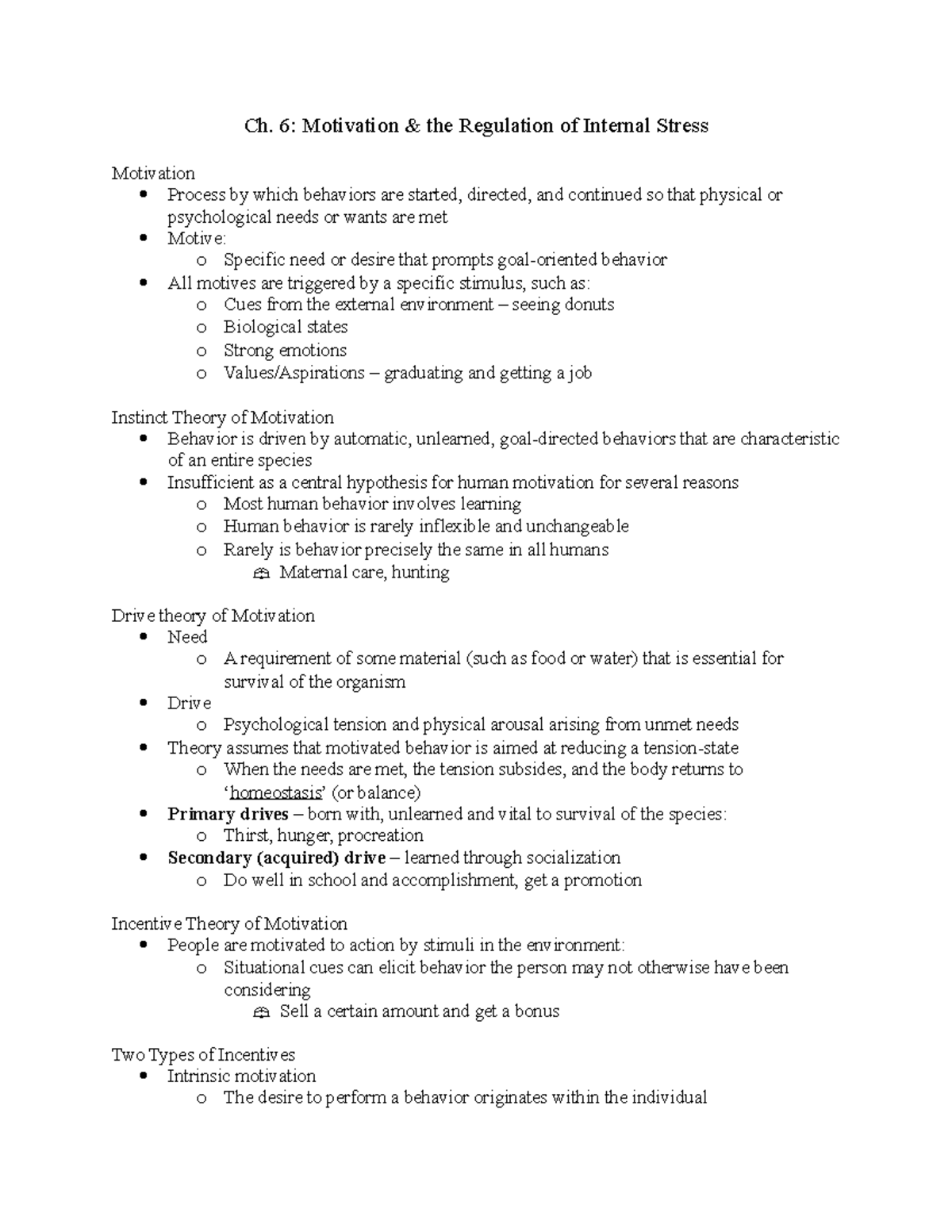 Ch 6 Motivation, Regulation - Ch. 6: Motivation & the Regulation of ...