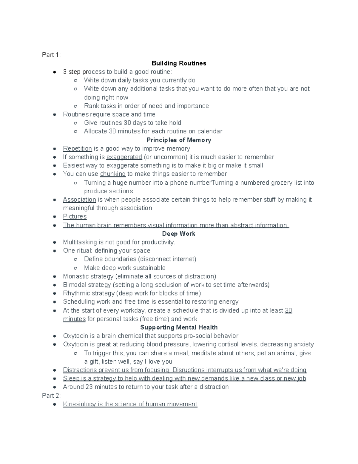 KIN 170 One Homework Notes - Part 1: Building Routines 3 step process ...
