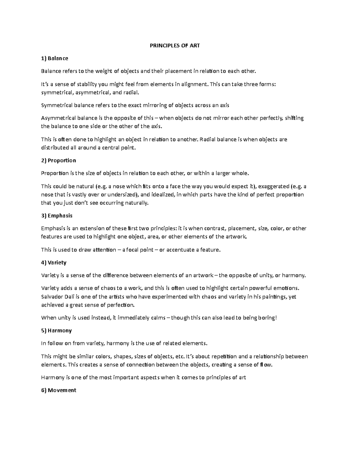 Principles OF ART - PRINCIPLES OF ART Balance Balance refers to the ...