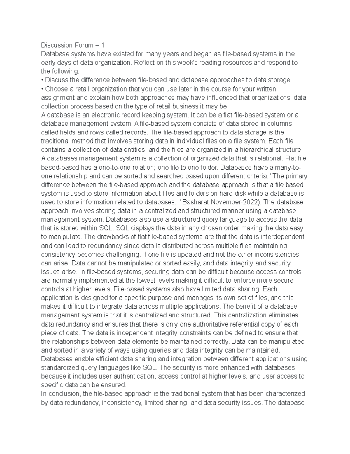 Discussion Forum db 1 - Discussion Forum – 1 Database systems have ...