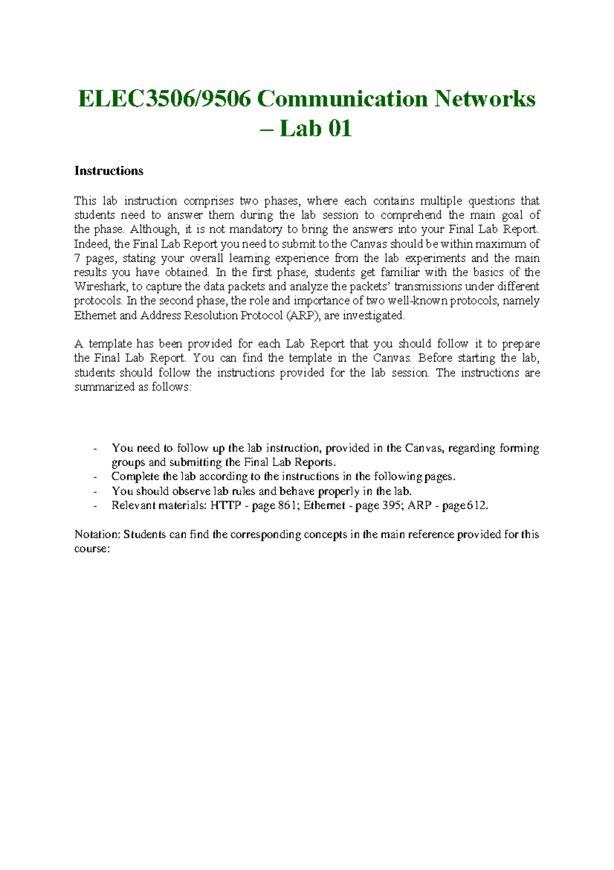 Lab 01 - Lab 1 - ELEC3506/9506 Communication Networks – Lab 01 Instructions This lab instruction ...