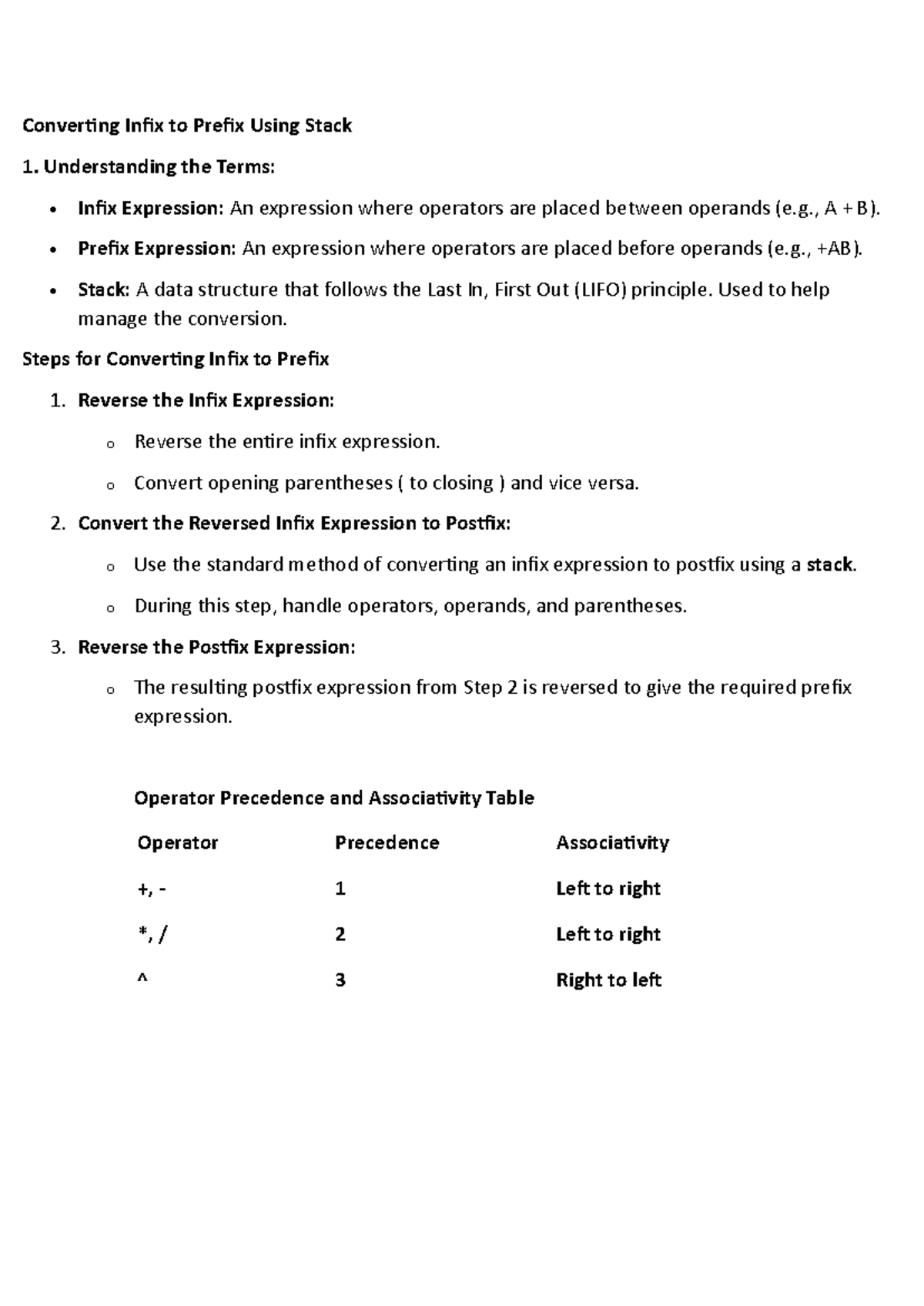 Converting Infix To Prefix Using Stack Understanding The Terms • Infix Expression An