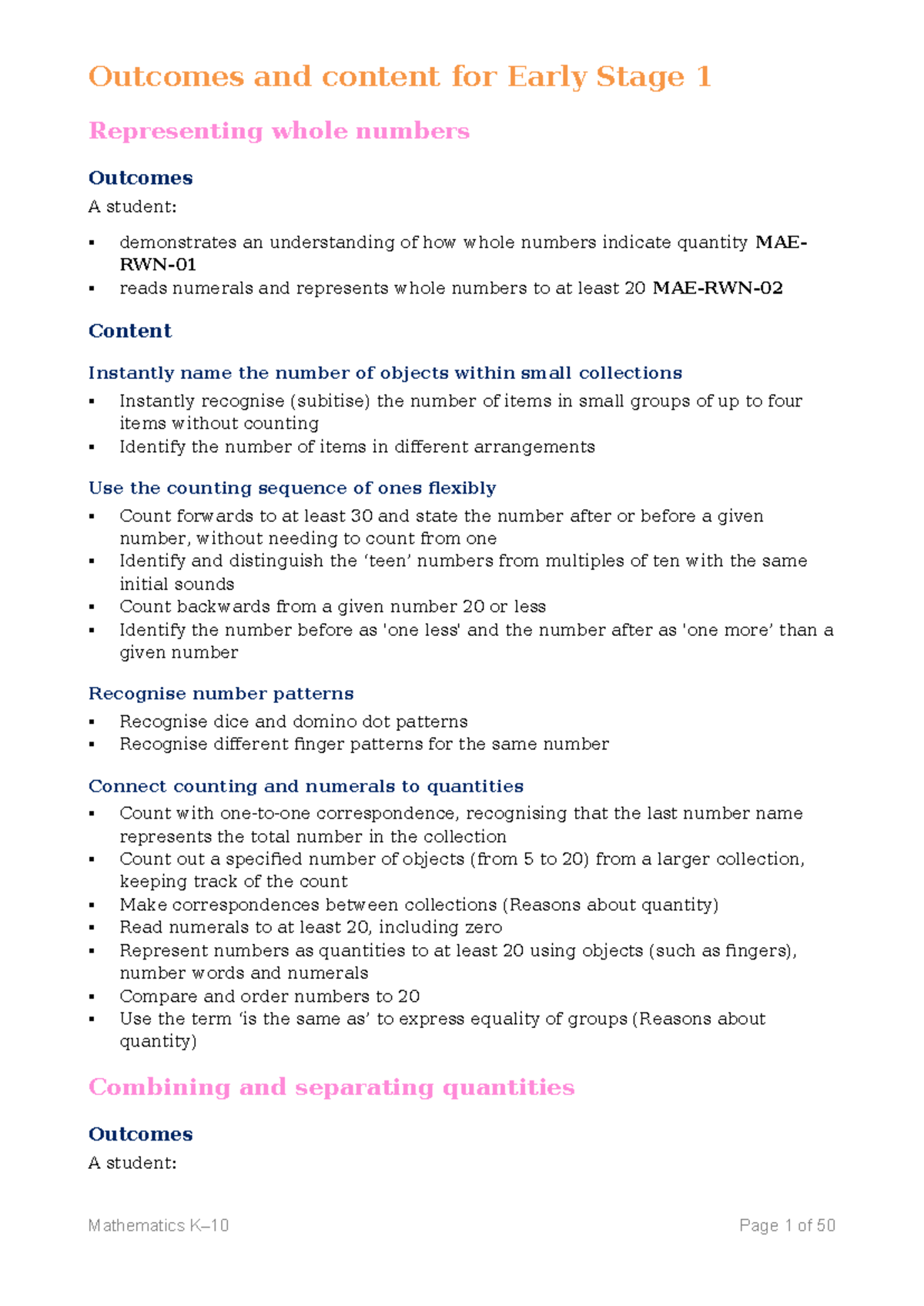 Outcomes and content ES1-S3, 2022 - Outcomes and content for Early ...
