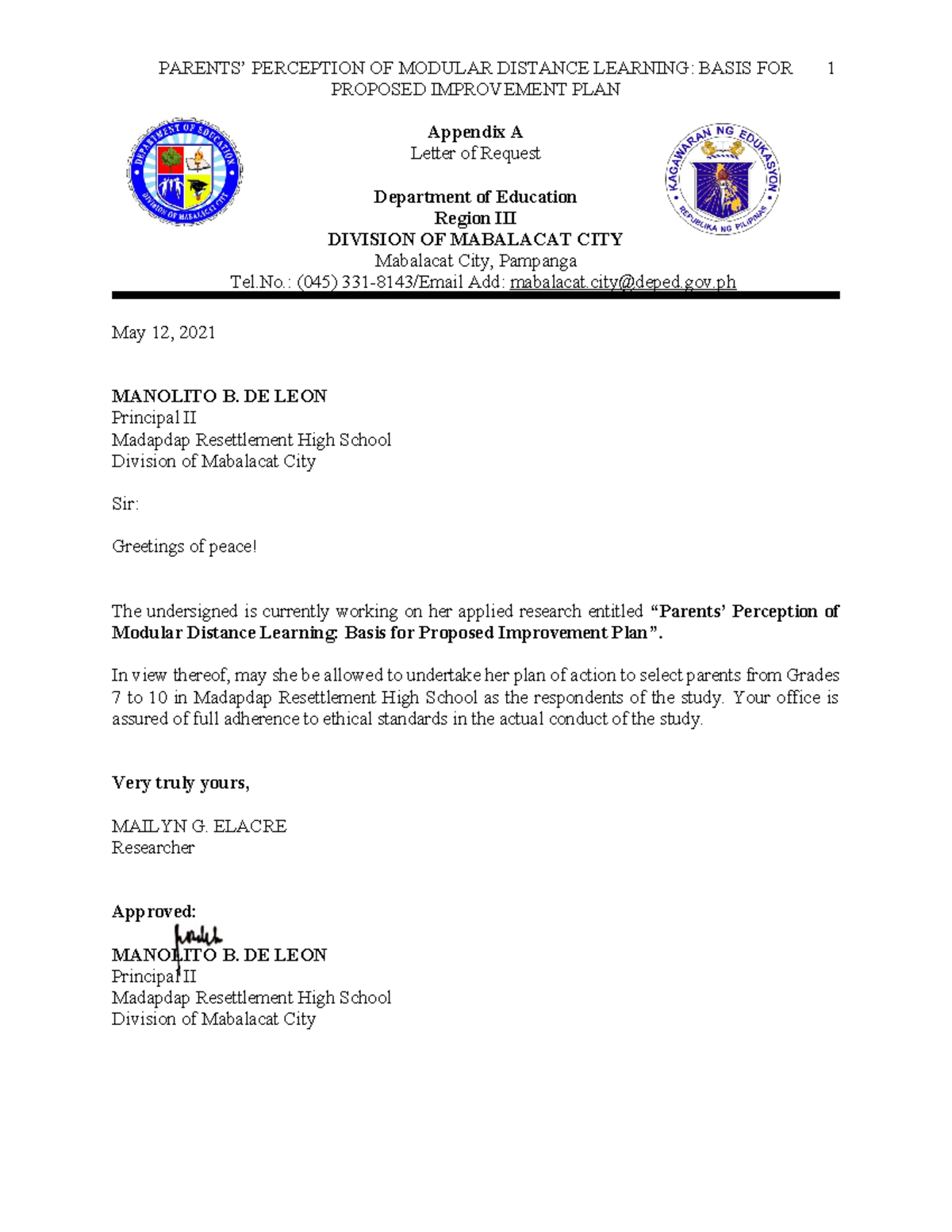 Action-Research- Appendices - PROPOSED IMPROVEMENT PLAN Appendix A ...