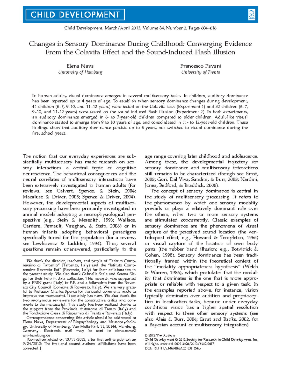 Changes in Sensory Dominance During Childhood- Converging Evidence From ...
