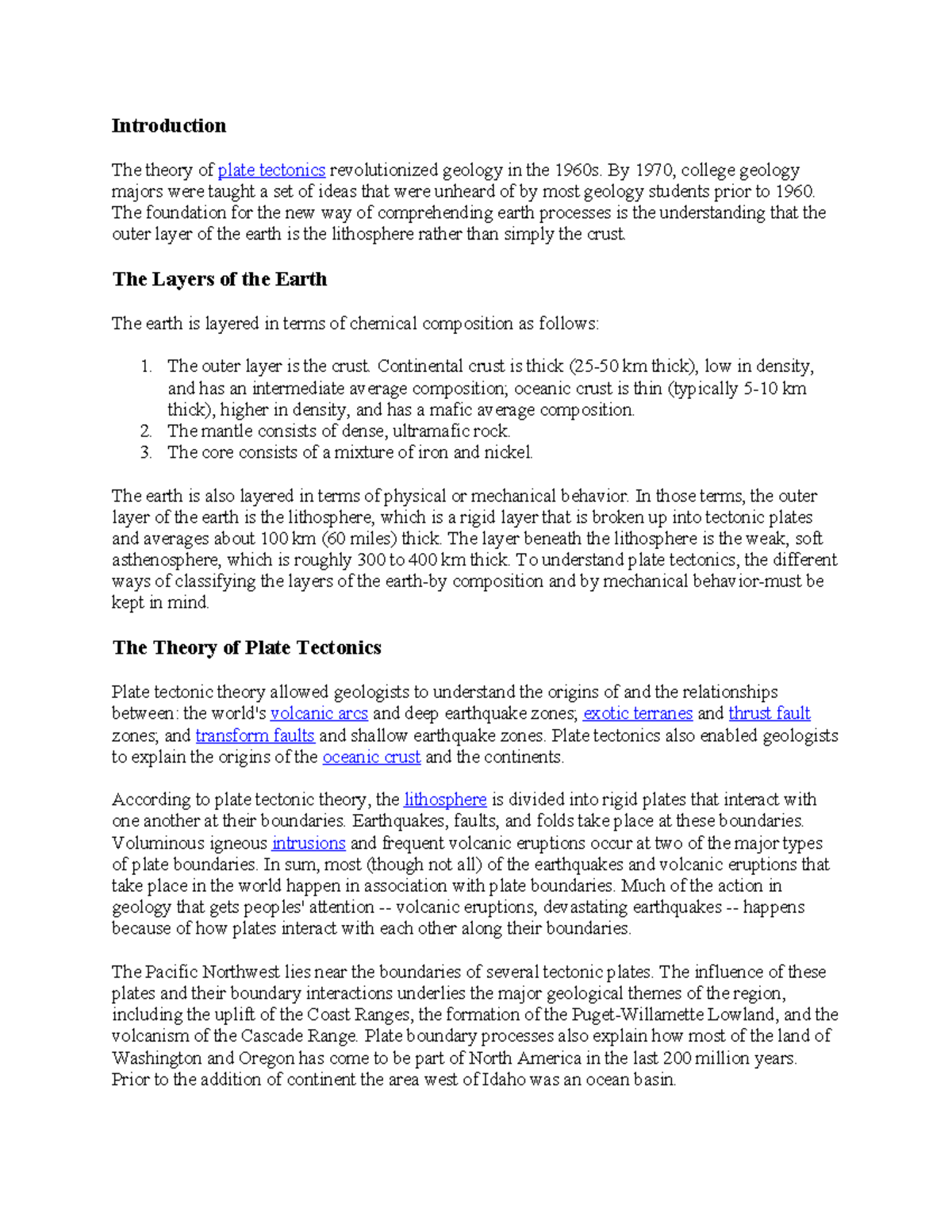 Geology 101 - PRACTICE - Introduction The theory of plate tectonics ...