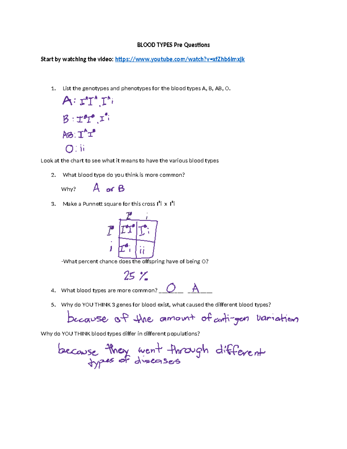Blood+Types+ - blood types - BLOOD TYPES Pre Questions Start by ...