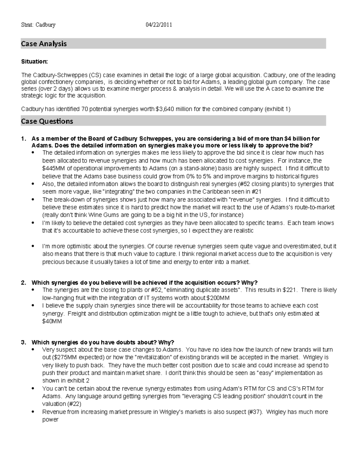 04-22-2011 Cadbury - This is about case discussion - Strat: Cadbury 04 ...