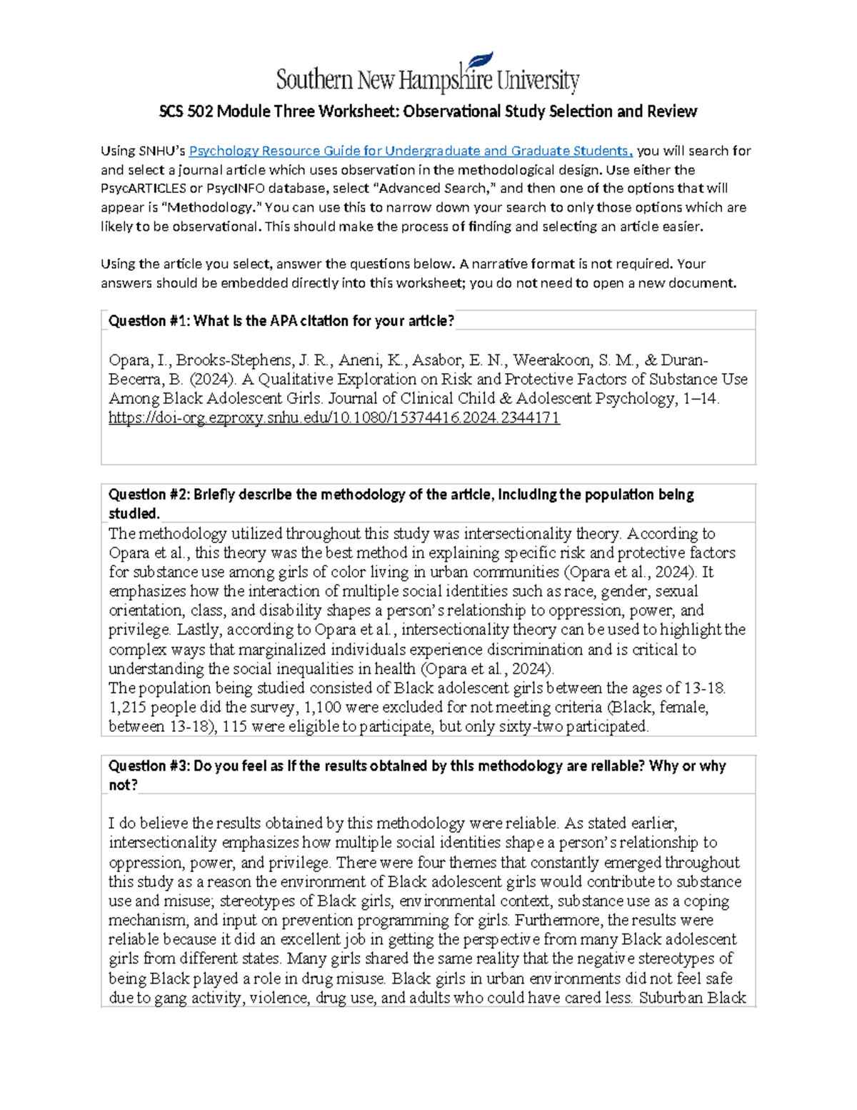 3-1 Worksheet Observational Study Selection and Review - SCS 502 Module ...