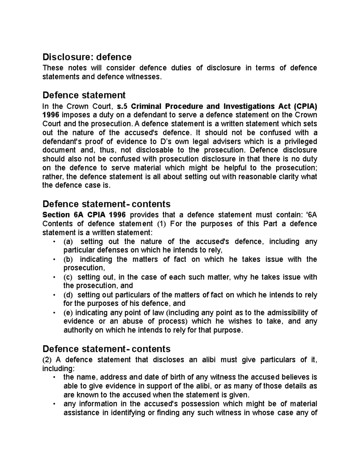 Disclosure- defence - Disclosure: defence These notes will consider ...