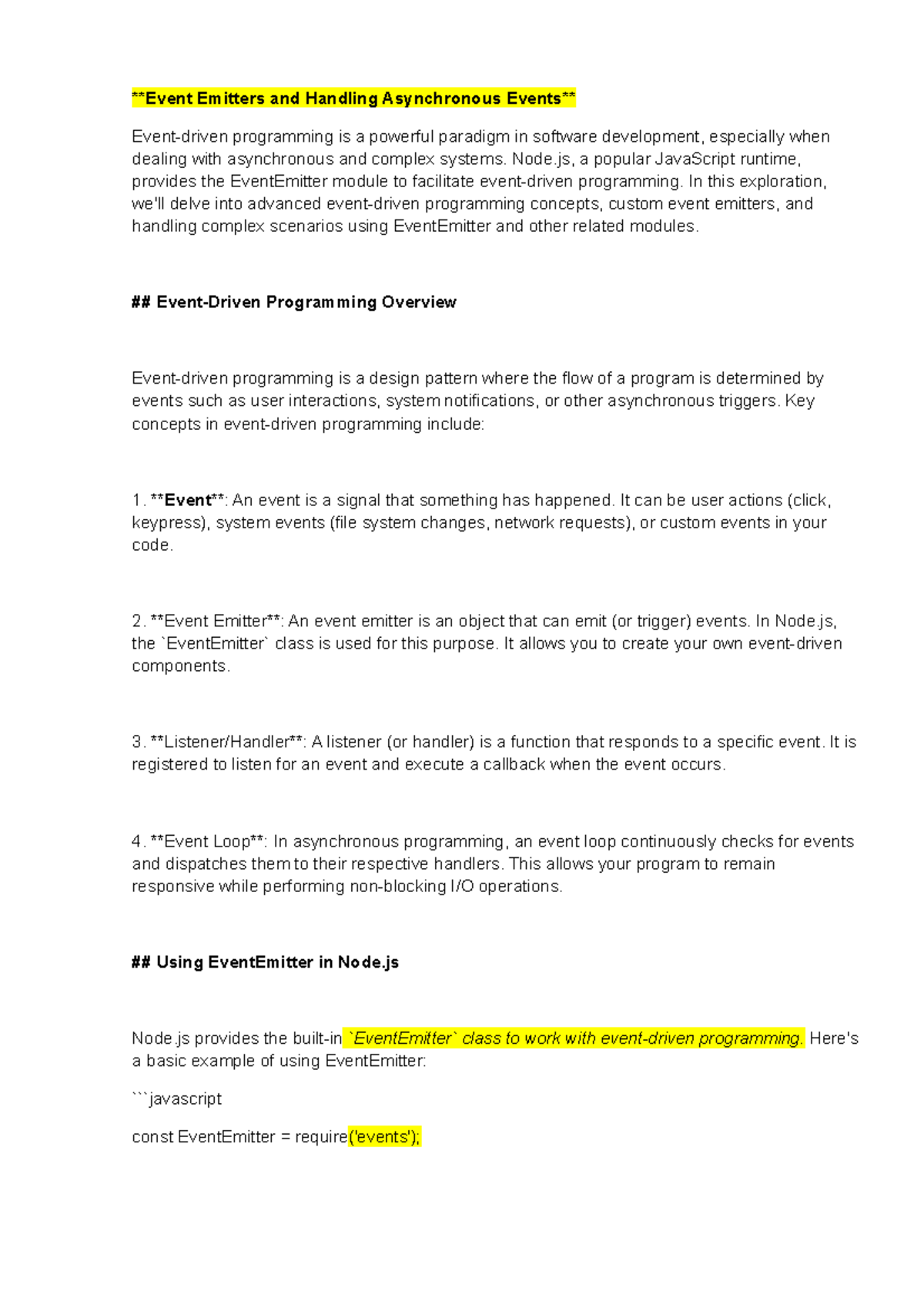 Event Emitters And Handling Asynchronous Events Event Emitters And Handling Asynchronous