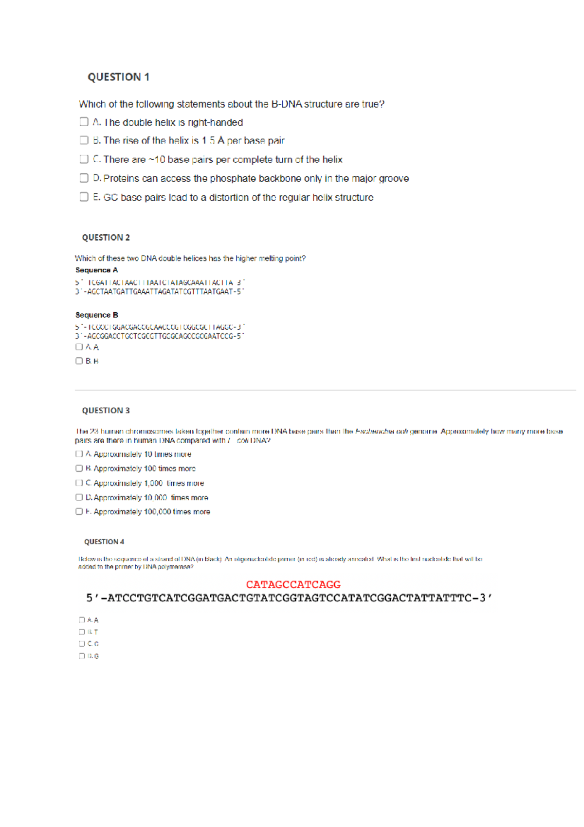 Nucleid Acids MCQs - Describe the structure of B-DNA Describe how new ...