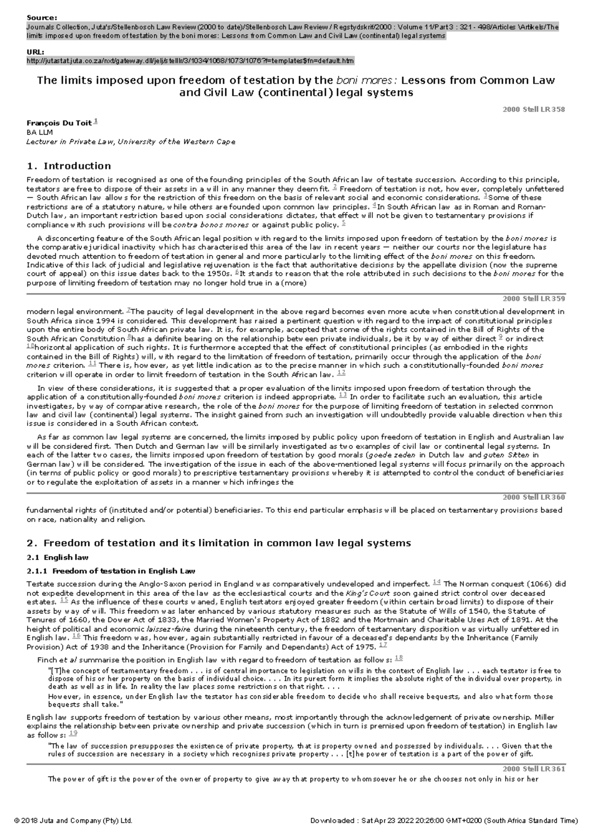 The limits imposed upon freedom of testation by the boni mores Lessons ...