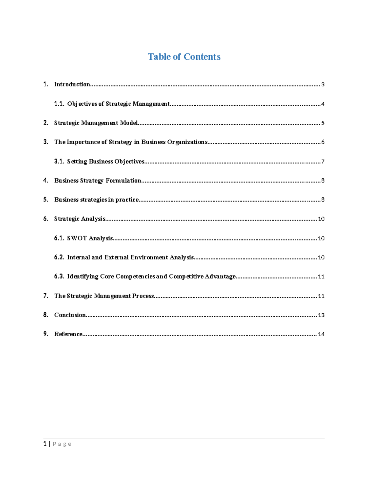 Business strategies applied in strategic management - Table of Contents ...