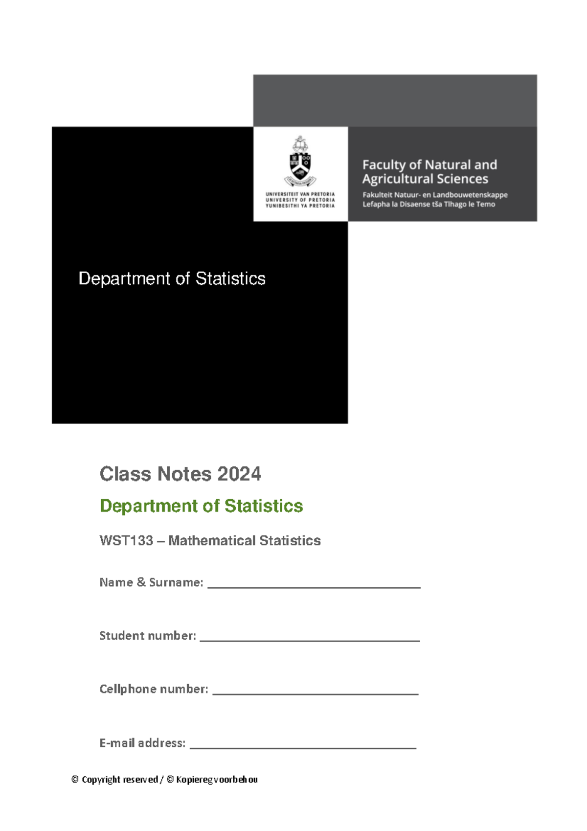 WST133 - Class Notes Book - 2024 - © Copyright reserved / © Kopiereg ...