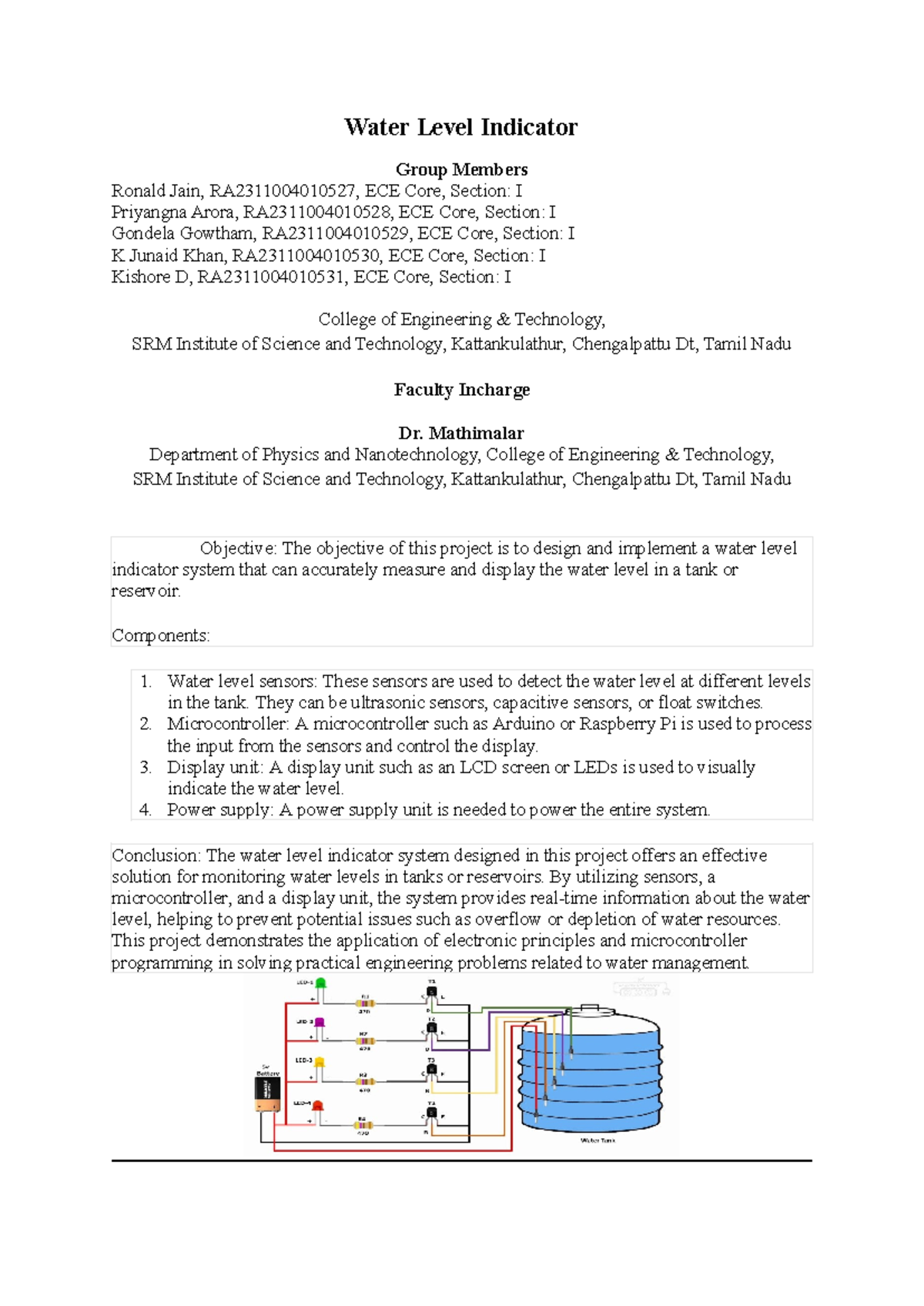 Water Level Indicator - project - Water Level Indicator Group Members ...